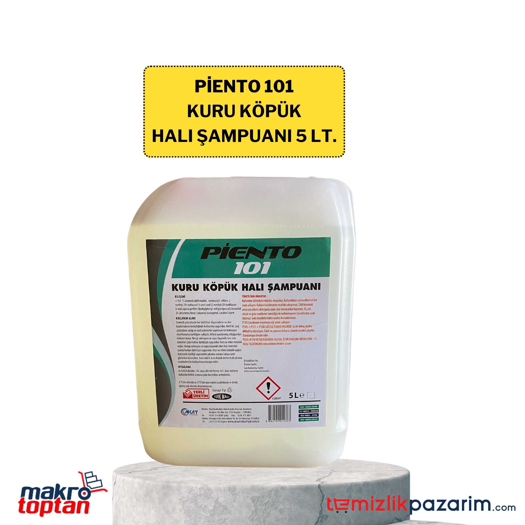 Piento 101 Kuru Köpük Halı Şampuanı 5 L - temizlikpazarim.com