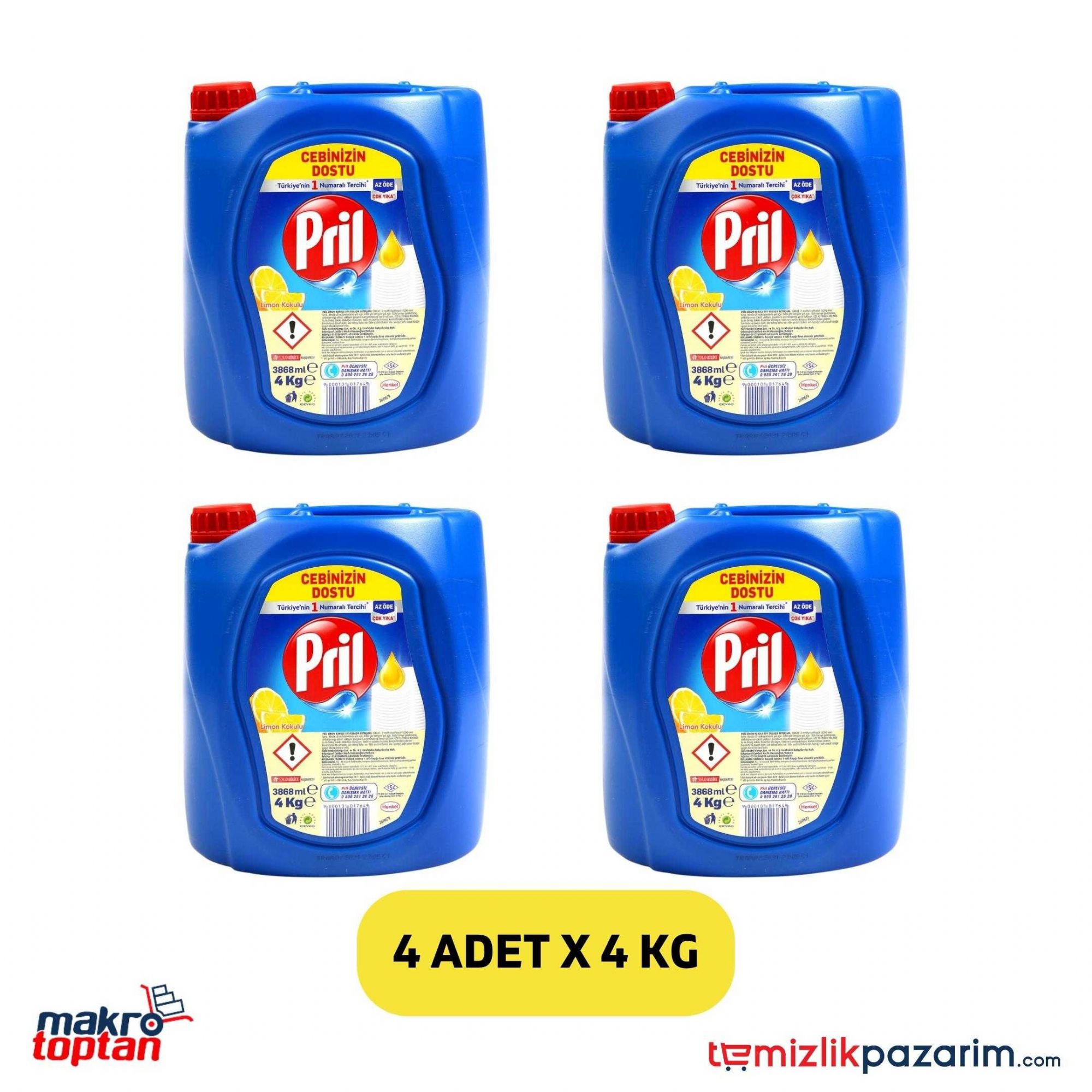 Pril Bulaşık Deterjanı Limon 4 KG 4 LÜ Koli - temizlikpazarim.com